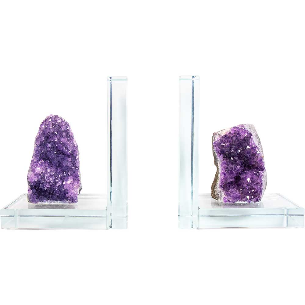 Glass L Shaped Bookends - Amethyst Rough (Set of 2): Kheops International