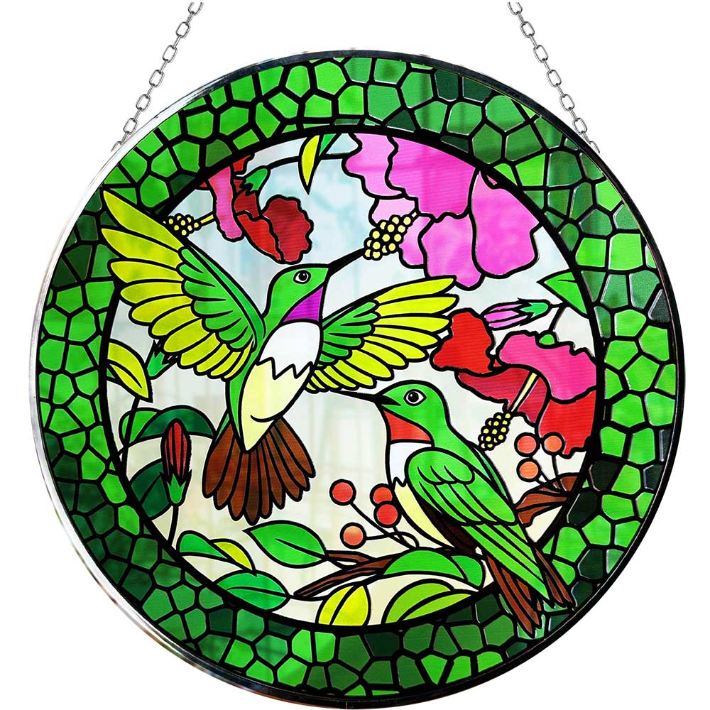 Glass Suncatcher 12in - Mosaic Hummingbirds (Each): Kheops International