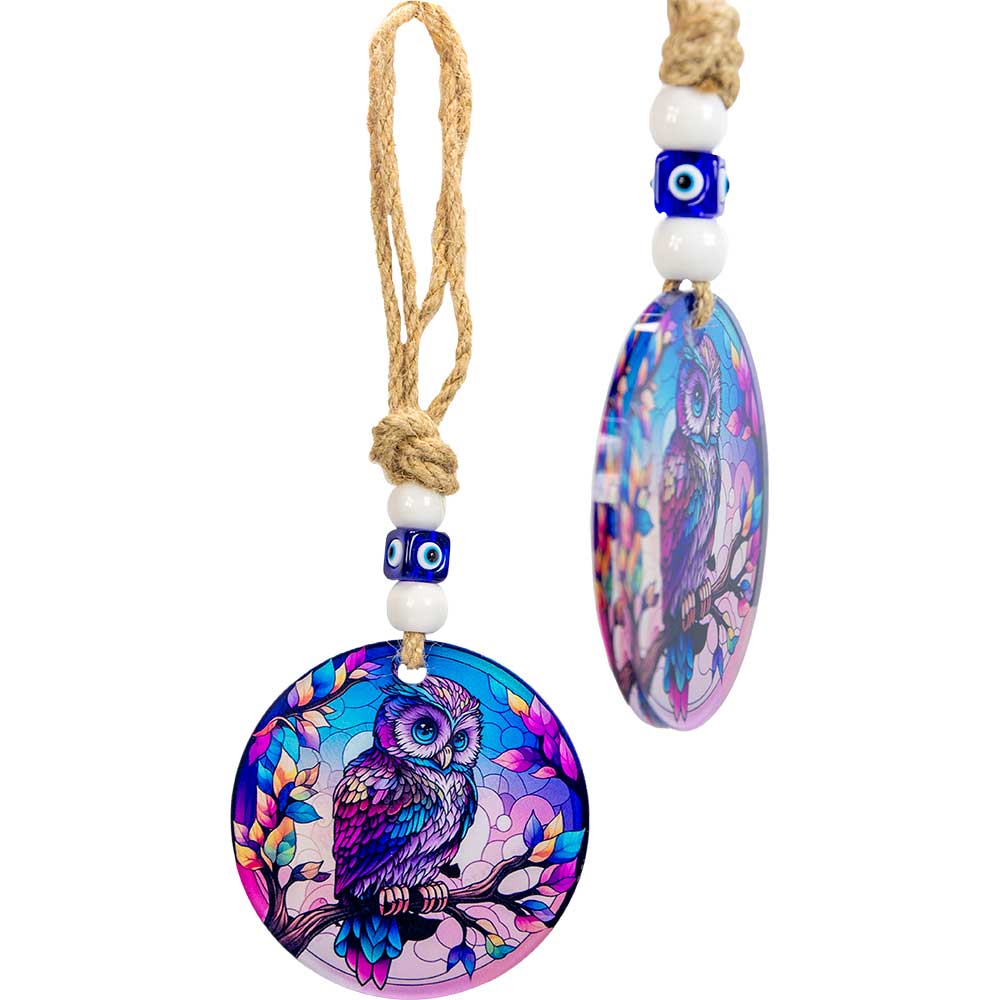 Glass Evil Eye Wall Hanging Talisman - Owl (Each): Kheops International