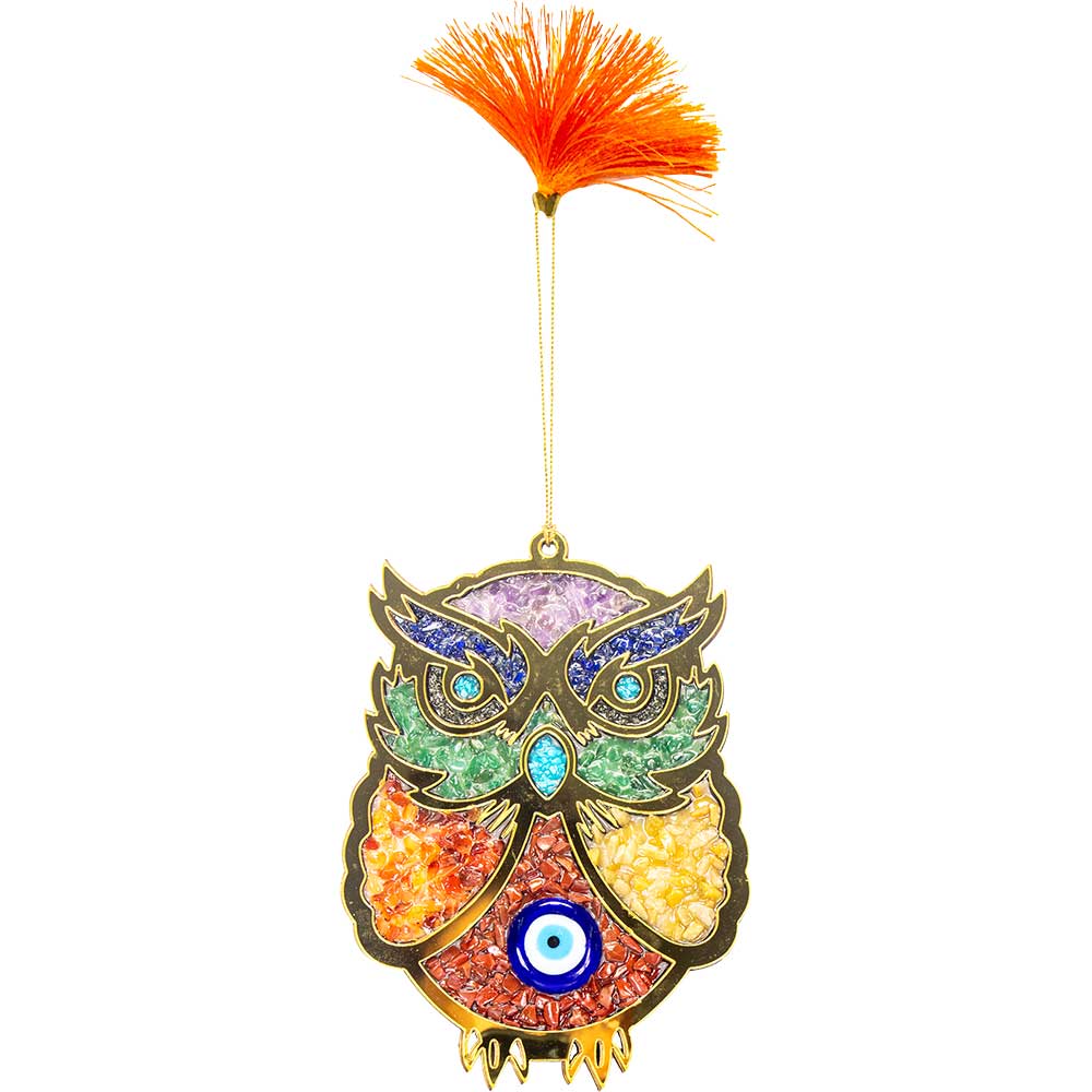 Gemstone Chip Wall Hanging - Chakra Owl w/ Evil Eye (Each): Kheops ...
