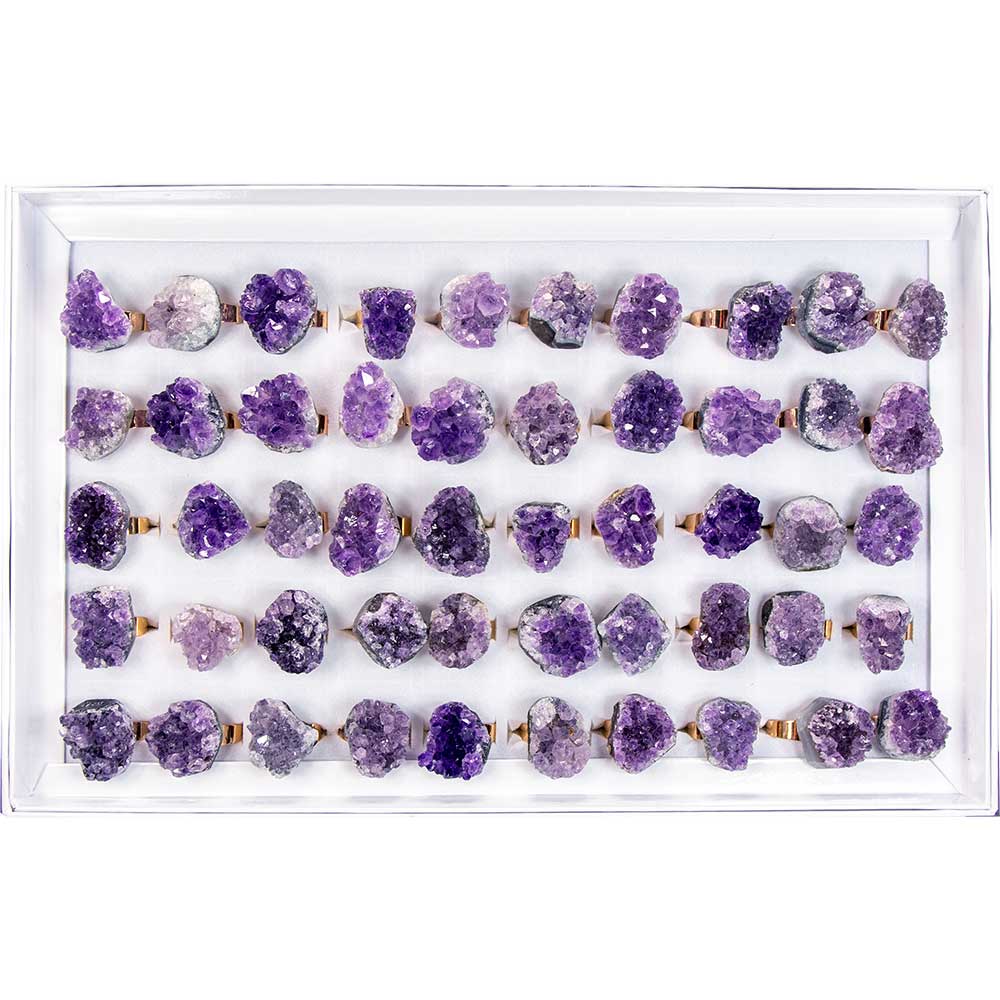 Gemstone Adjustable Amethyst Cluster Rings (50 Piece Tray): Kheops ...