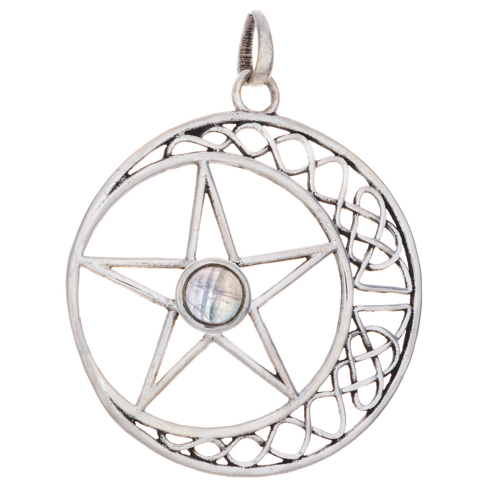 Waxing Moon 1 Stone Pentacle Pendant w/ Asstd Stone: Kheops International