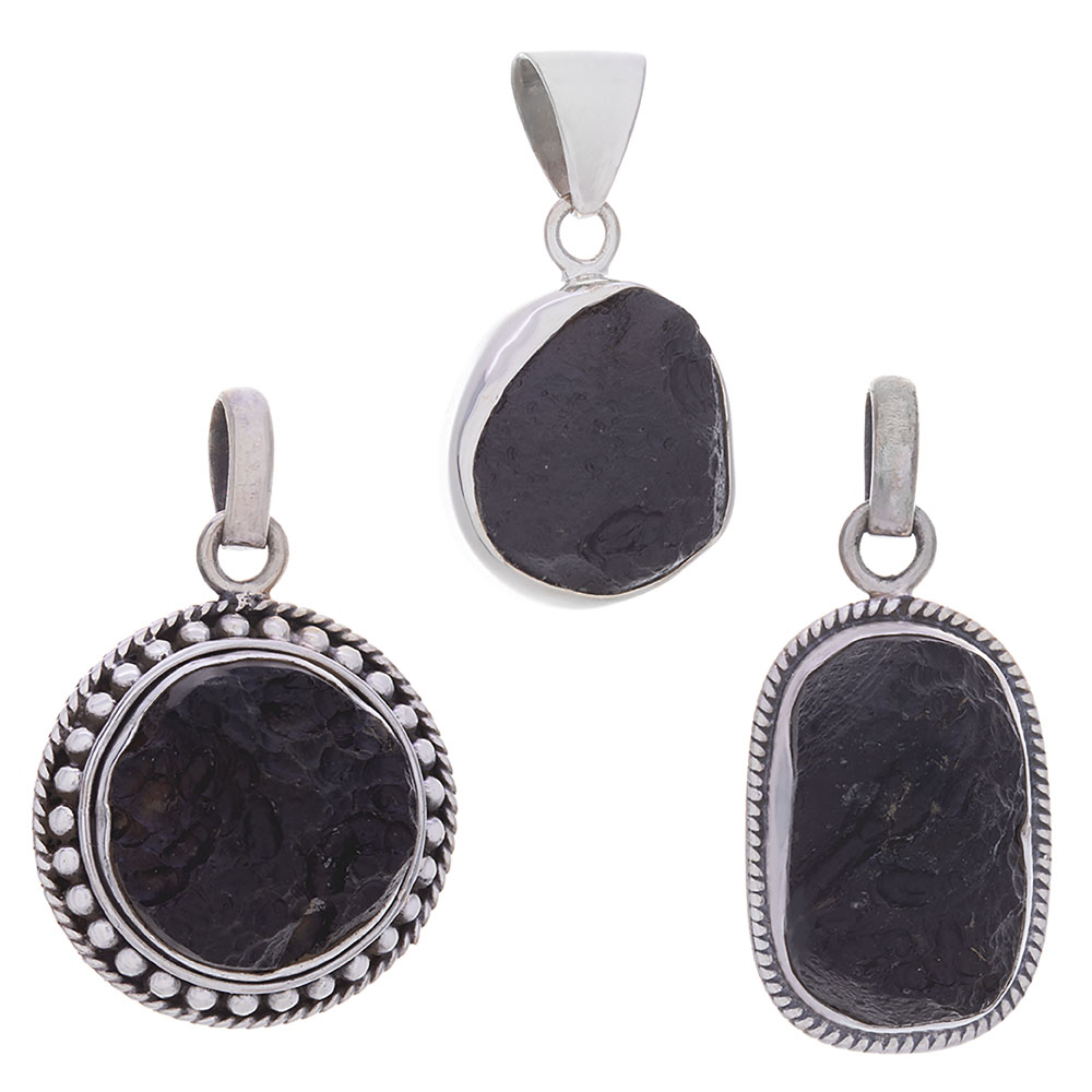 Assorted Shapes Rough Tektite Pendant (25 to 34mm H): Kheops International