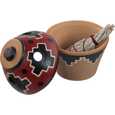 Ceramic Smudge Pot Inca Pattern | Kheops International
